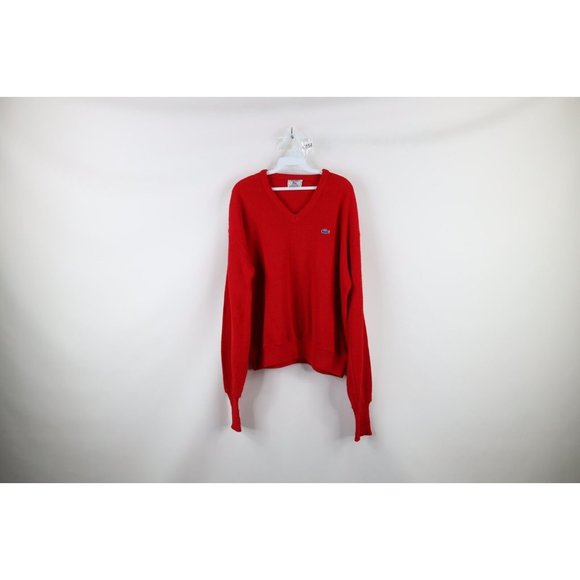Lacoste | Sweaters | Vintage 8s Izod Lacoste Mens Xl Distressed Croc Logo Knit Vneck Sweater Red ...